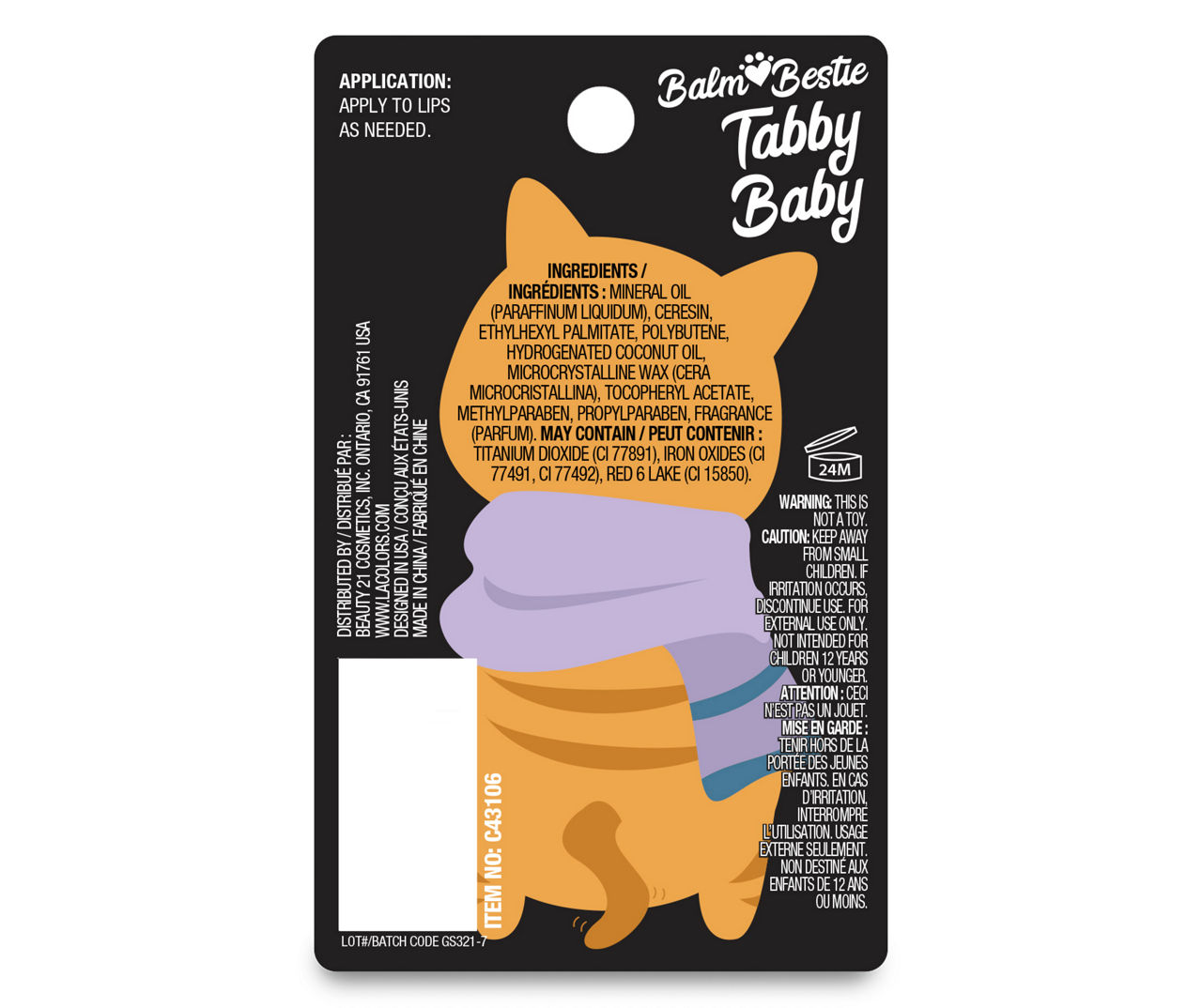 L.A. Colors Balm Bestie Tabby Baby Vanilla Scented Lip Balm, 0.32 Oz ...