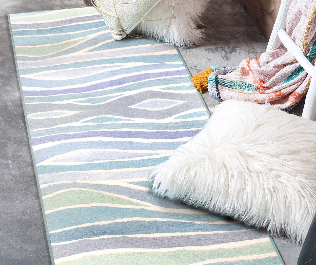 My Magic Carpet Waves Ocean Blue Washable Runner, (2'6" x 7') | Big Lots