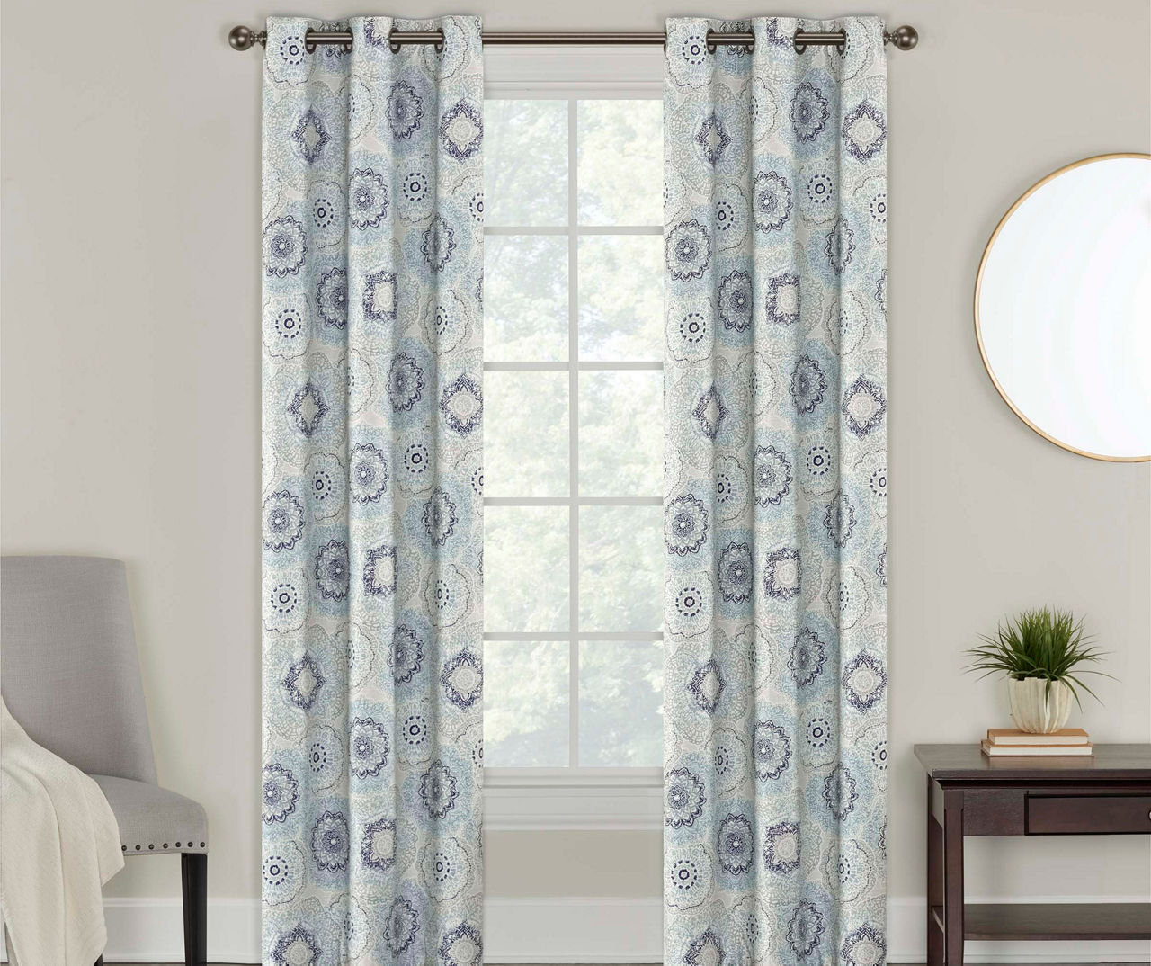 Eclipse Evon Blue Medallion Grommet Blackout Curtain Panel Pair, (84 ...