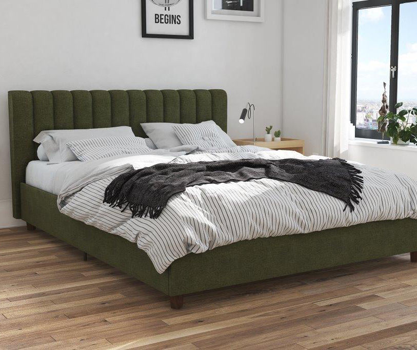 Novogratz Brittany Green Upholstered Linen Queen Bed Big Lots