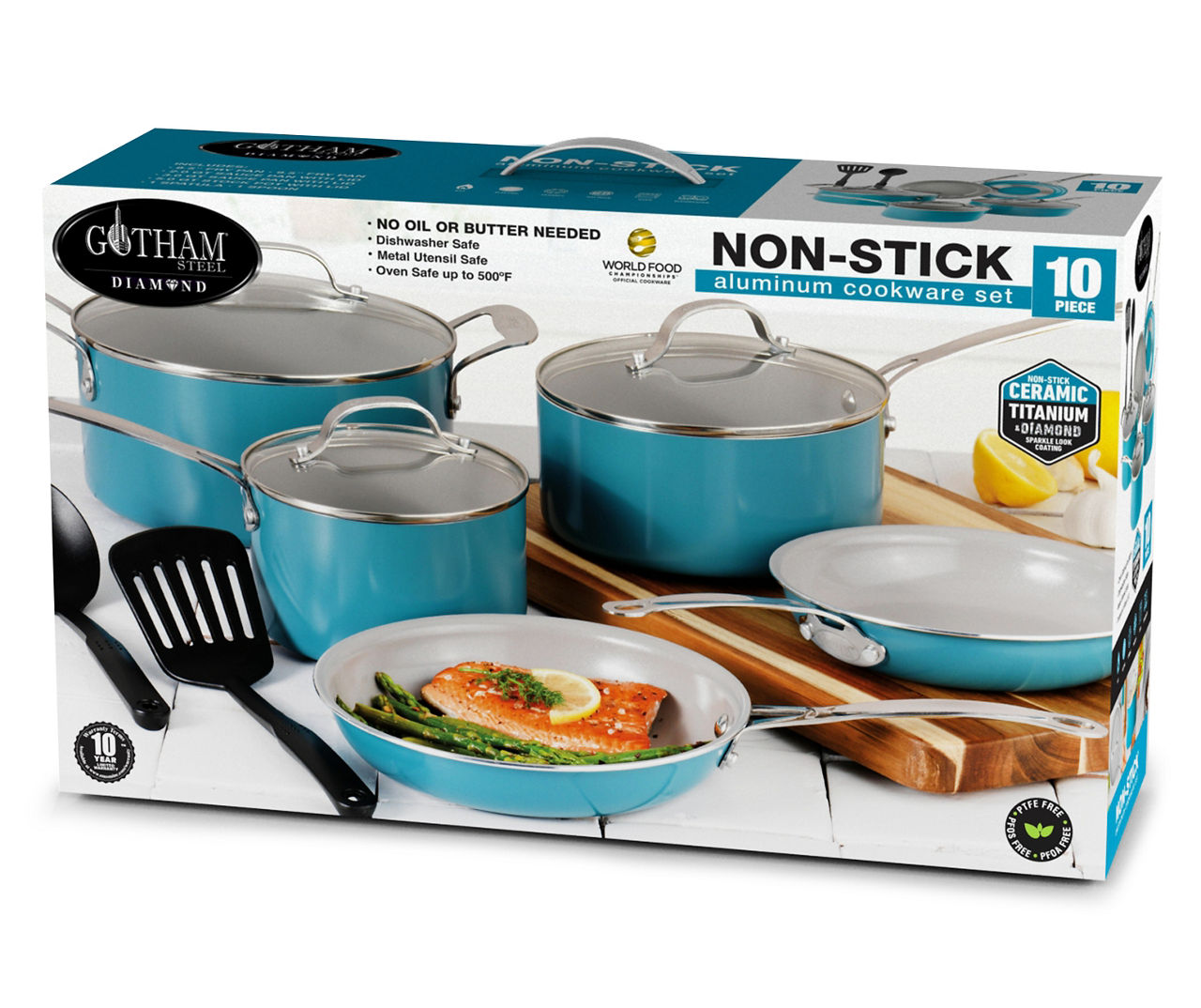Gotham Steel Ocean Blue 10-Piece Non-Stick Aluminum Cookware Set | Big Lots