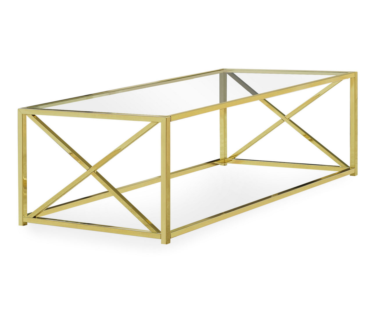 Monarch Tempered Glass & Gold Metal X Coffee Table | Big Lots