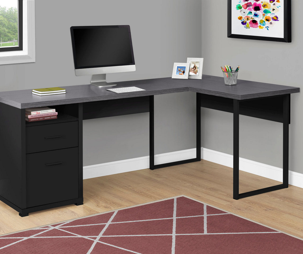 Monarch Gray & Black Metal 2-Drawer L-Shaped Computer Desk | Big Lots