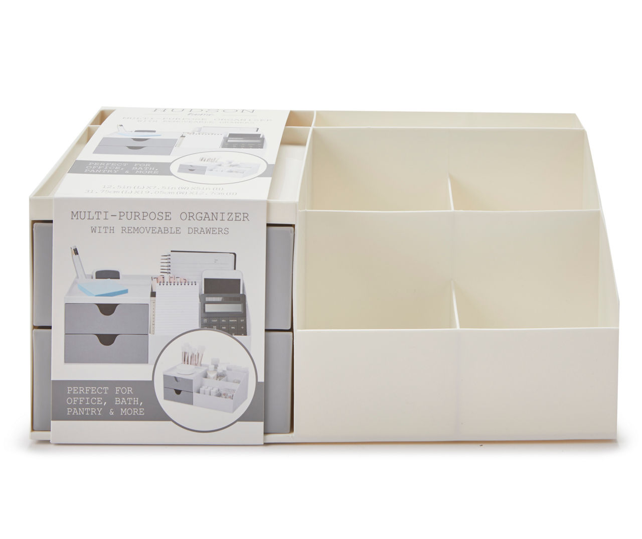 White Multi-Compartment Desk Storage Box With Removable Drawers - Big ...