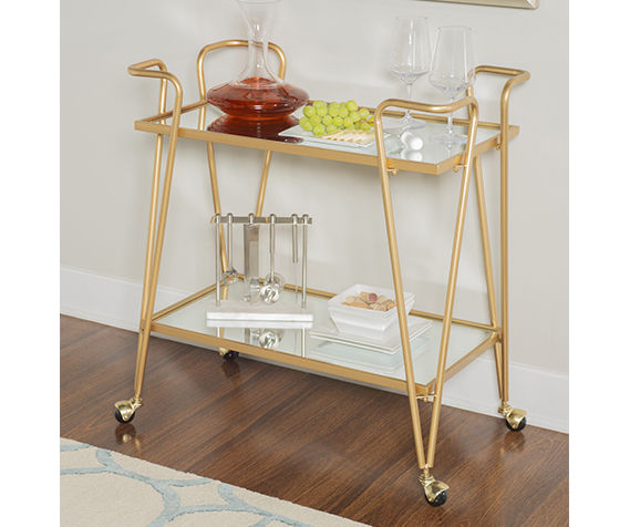 Milton Gold 2-Shelf Metal Mid-Century Bar Cart | Big Lots