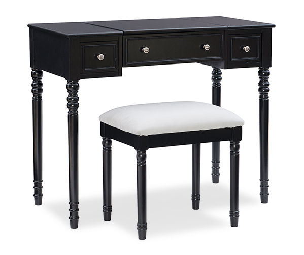 Haley 2 Piece Traditional Black 2 Compartment Lifting Mirror Vanity Set