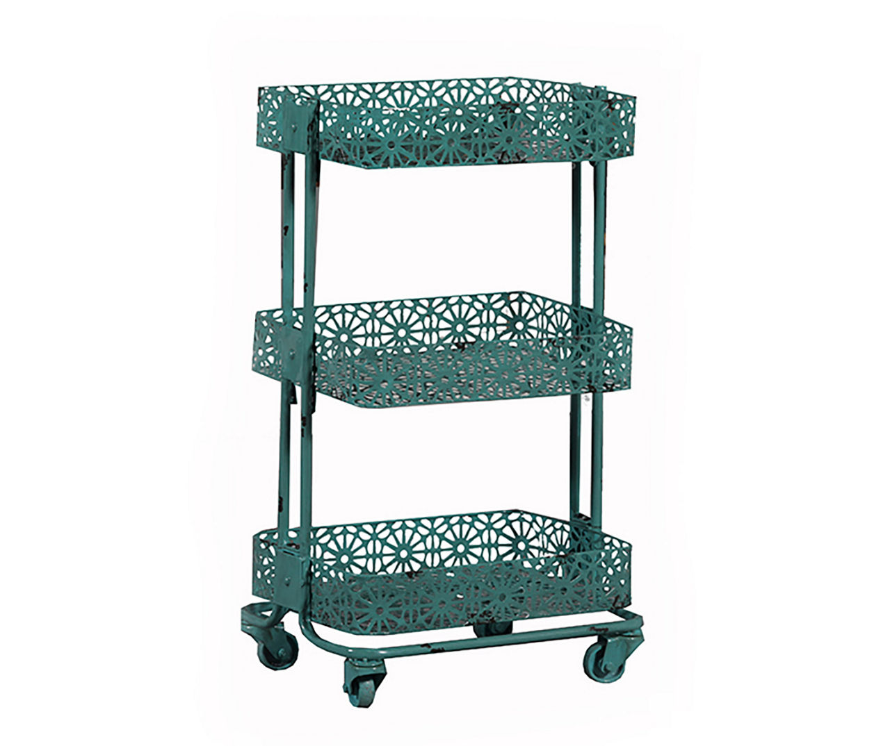 Mabry Turquoise 3-Tier Pierced Floral Rolling Cart | Big Lots