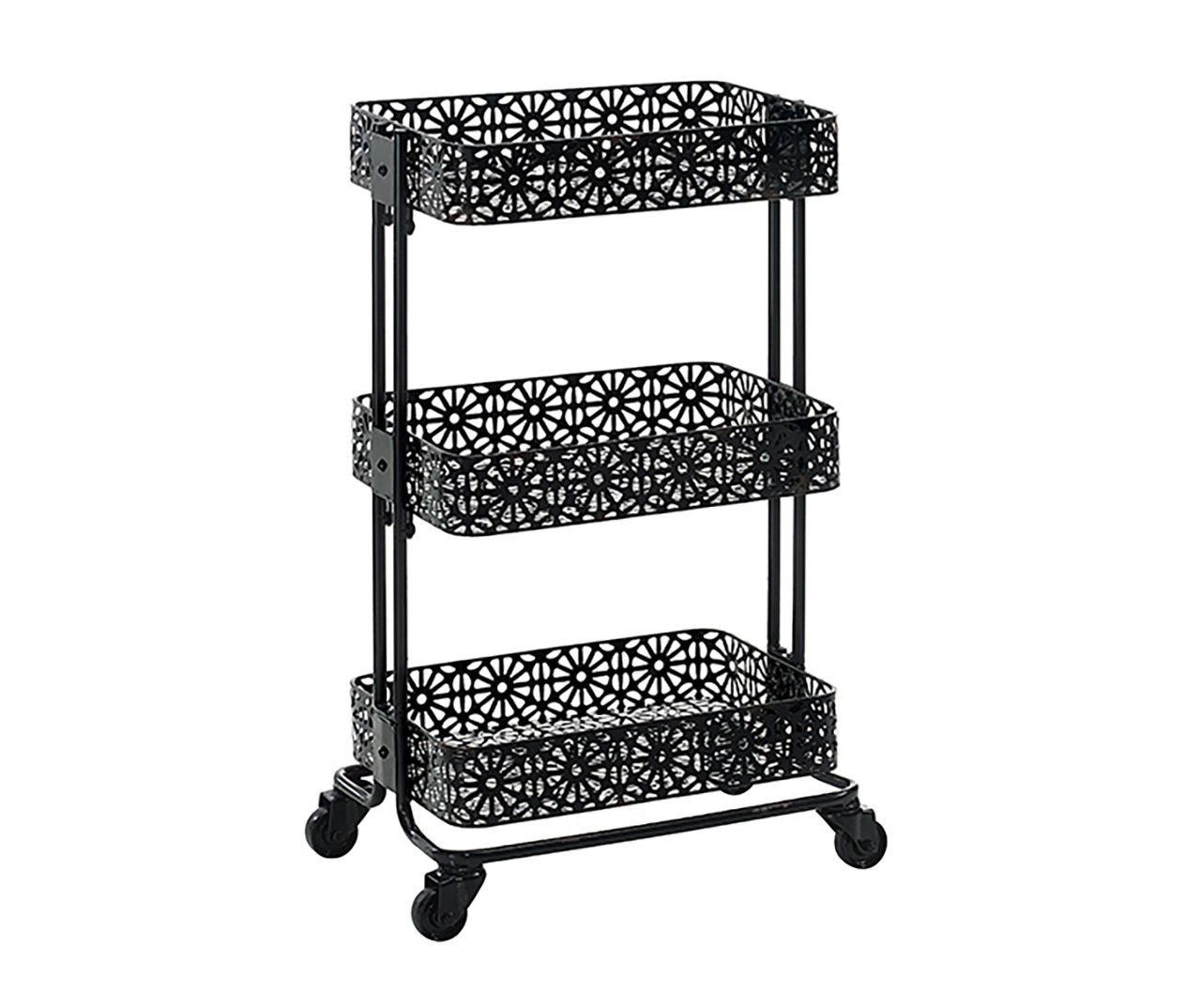 Mabry Black 3-Tier Pierced Floral Rolling Cart | Big Lots