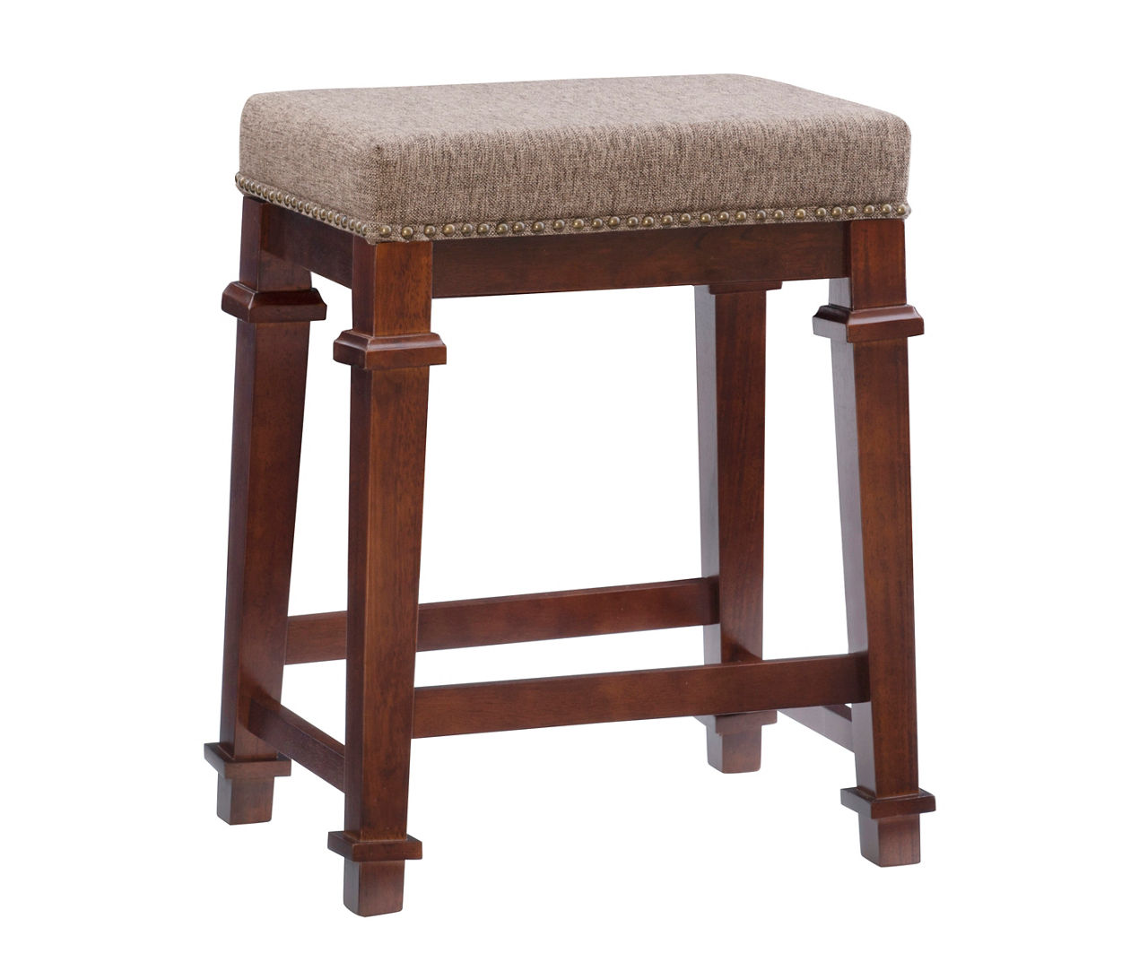 Clark Walnut & Light Brown Upholstered Tweed Backless Counter Stool ...