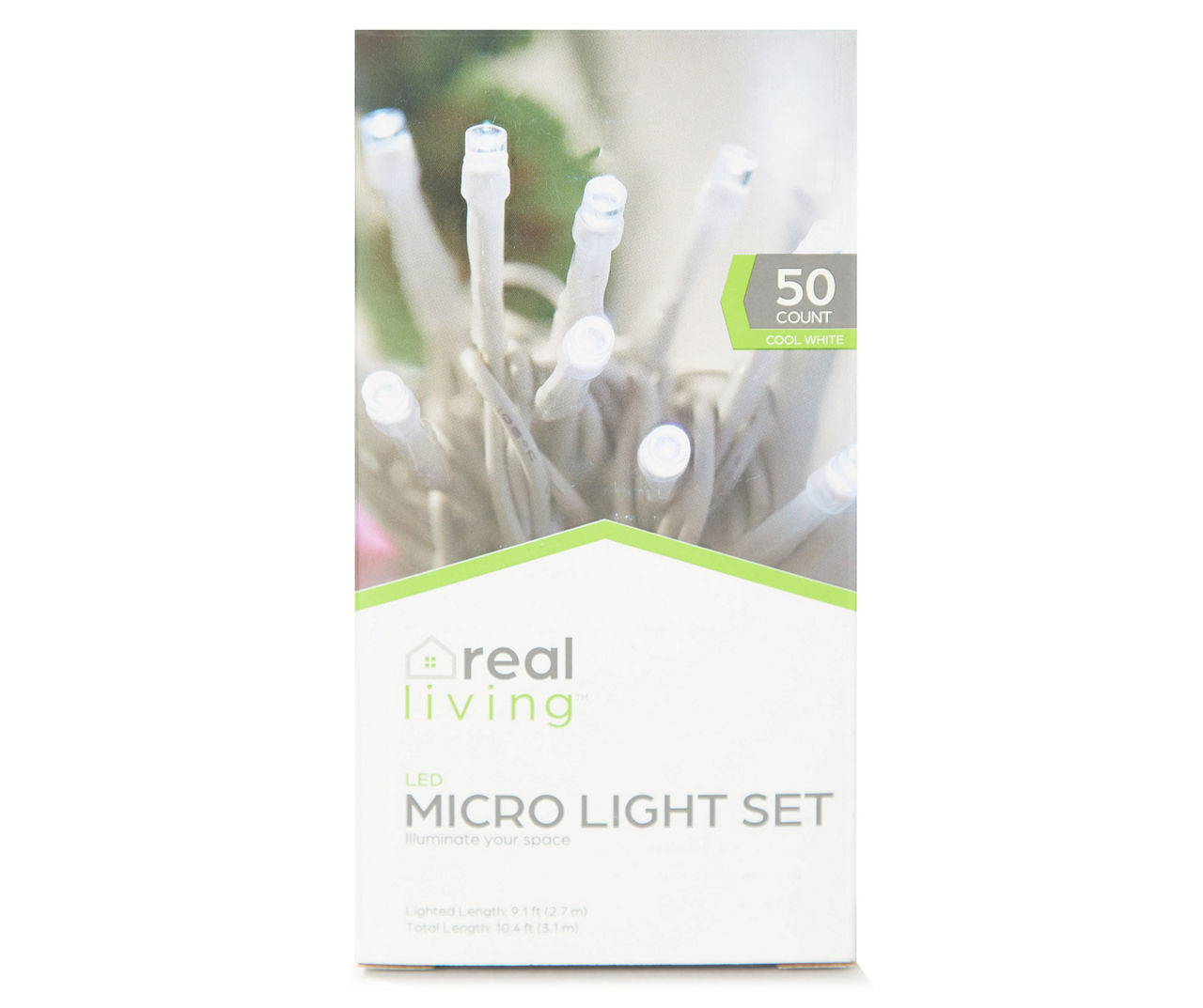 Real Living Cool White LED Concaved Micro Light Set with White Wire, 50 ...