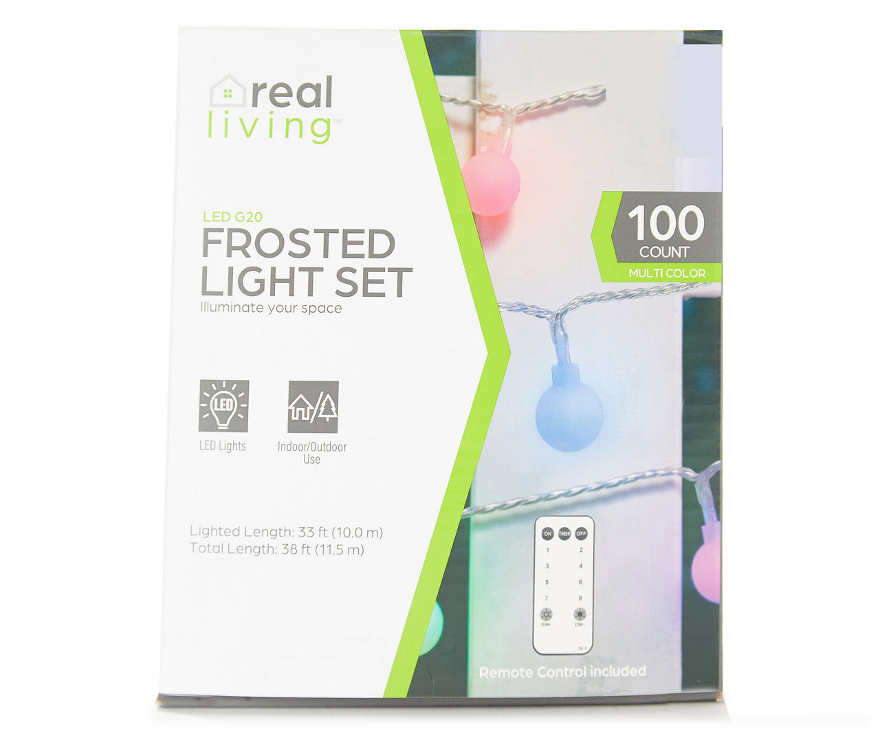 Real Living Multi-Color Frosted LED G20 Light Set with White Wire, 100 ...