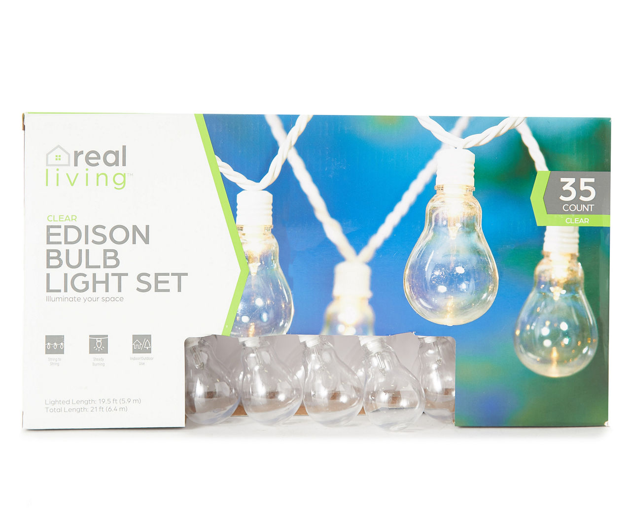 Real Living Clear Edison Bulb Light Set with White Wire, 35-Lights ...