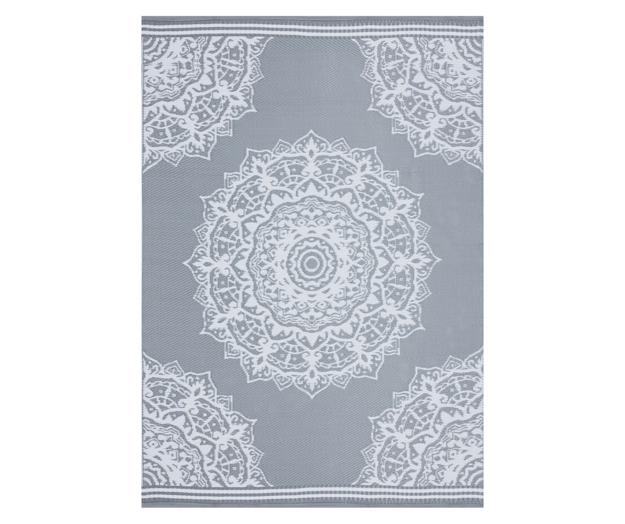 Gray & White Medallion Plastic Outdoor Area Rug, (5' x 7') | Big Lots