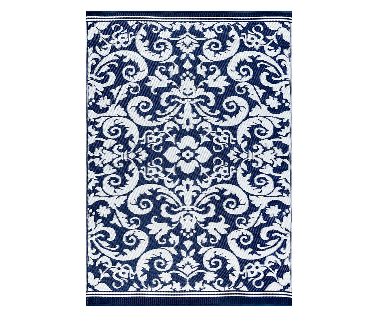 Navy & White Damask Plastic Outdoor Area Rug, (5' x 7') | Big Lots