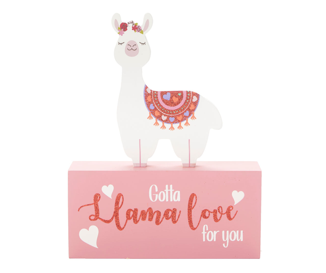 "Llama Love" Pink & White Valentine's Llama Block Sign | Big Lots