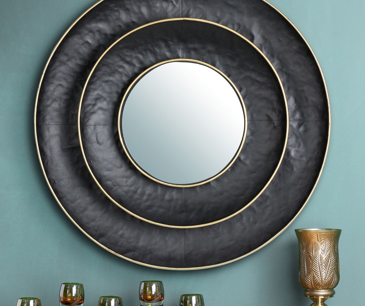 Black & Gold-Trim Layered Round Wall Mirror, (27.36") | Big Lots