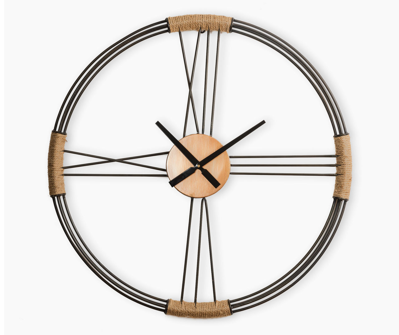 Gray & Brown Jute-Wrapped Roman Numeral Modern Farmhouse Wall Clock ...