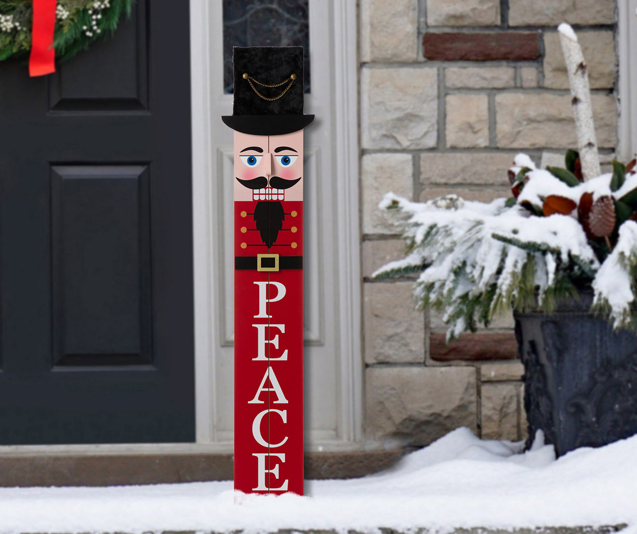 Glitzhome "Peace" Red & Black Nutcracker Porch Leaner | Big Lots