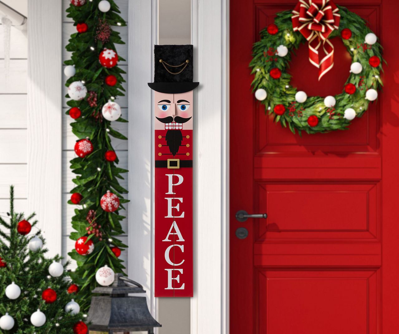 Glitzhome "Peace" Red & Black Nutcracker Porch Leaner | Big Lots