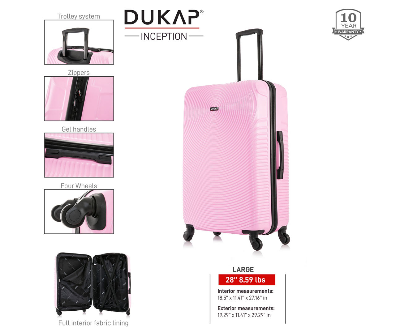 DUKAP Inception Pink 28" Radial Ridge Hardside Spinner Suitcase | Big Lots