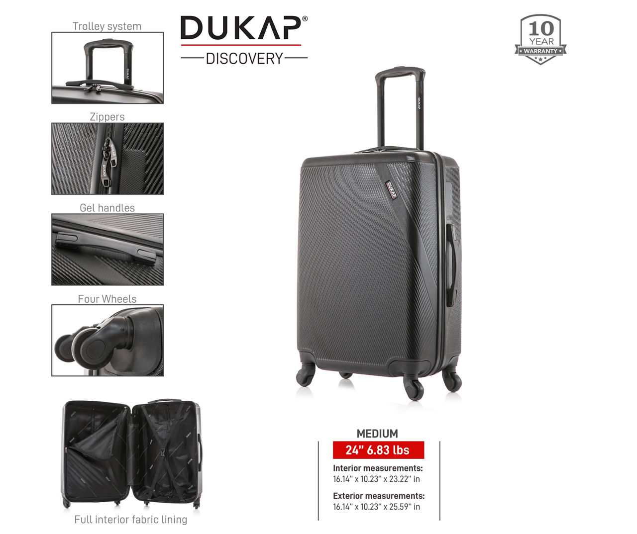 DUKAP Discovery Black 24" Diagonal-Ridge Hardside Spinner Suitcase ...