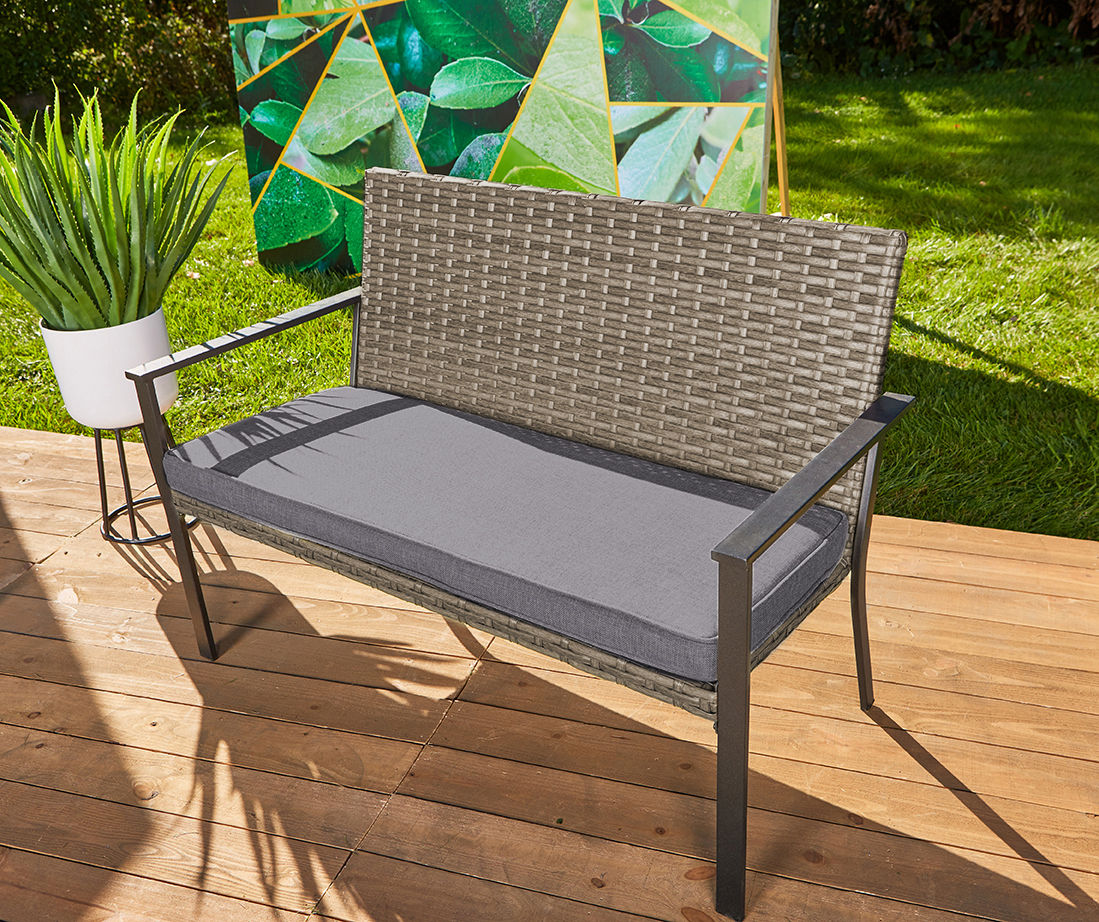 Autumn Cove Gray All Weather Wicker Cushioned Patio Bench