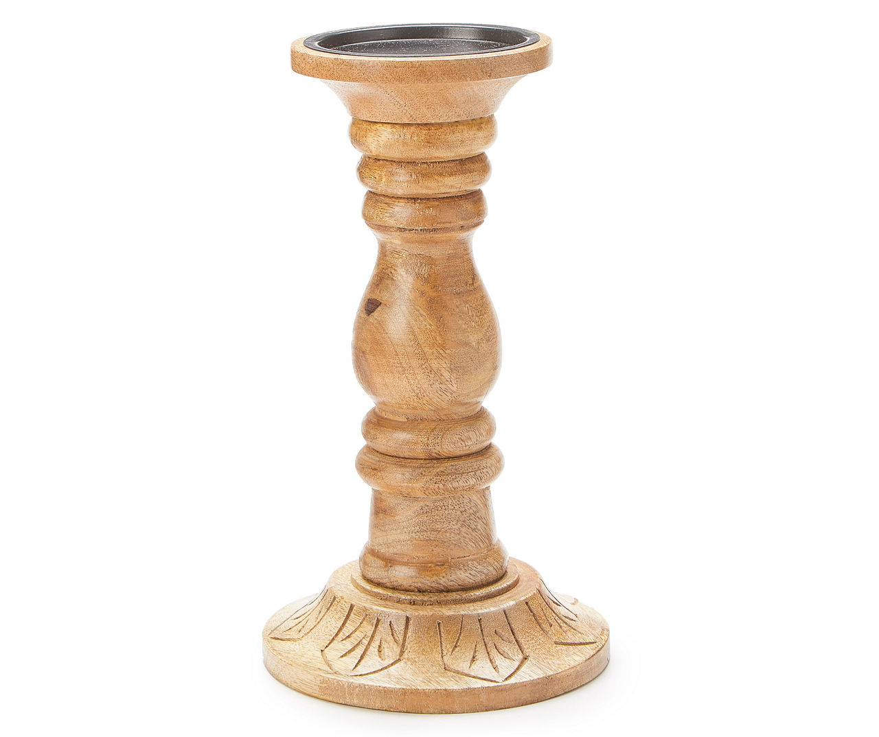 Brown Carved Wood Finial Pillar Candle Holder, (10") | Big Lots