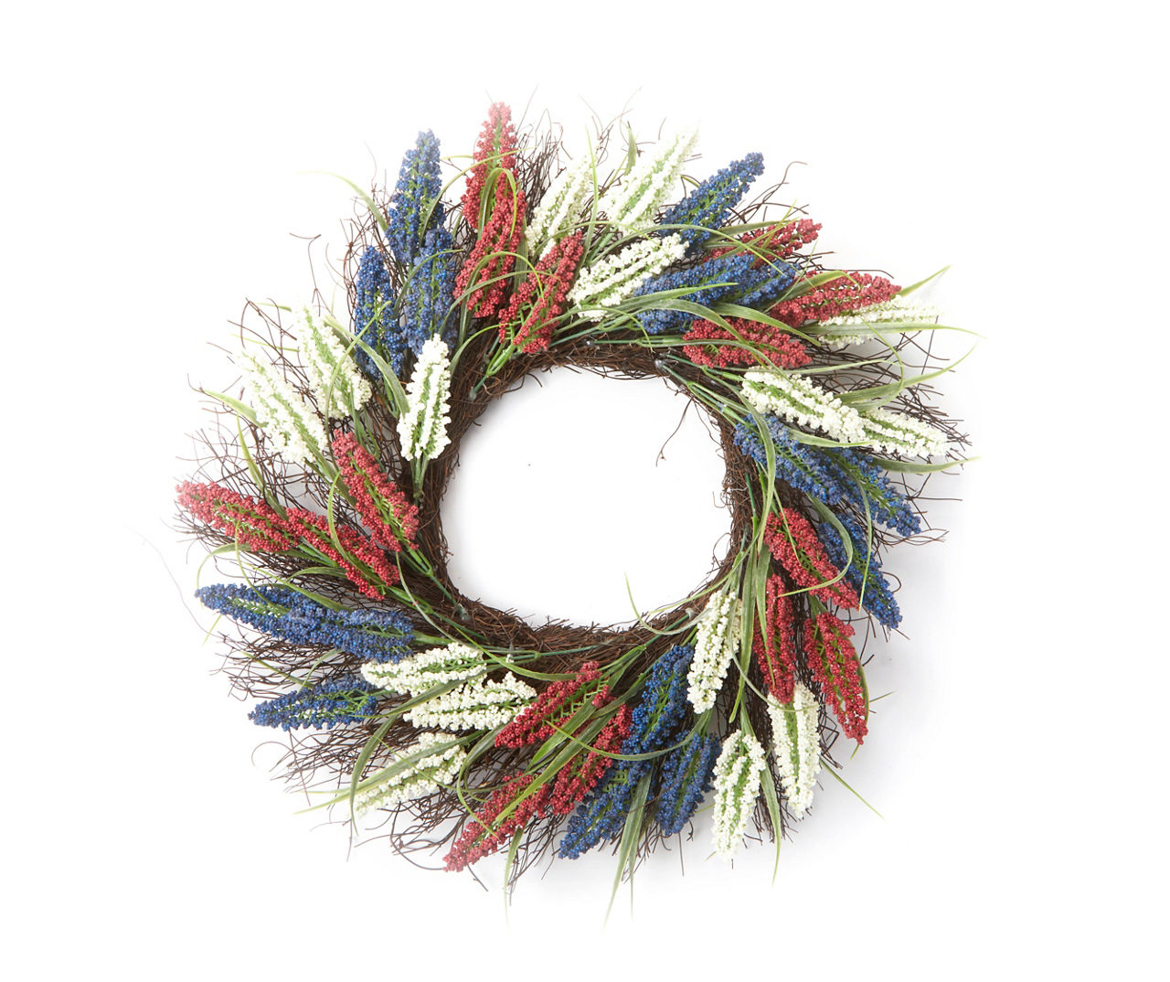 22" Red, White & Blue Heather Twig Wreath | Big Lots