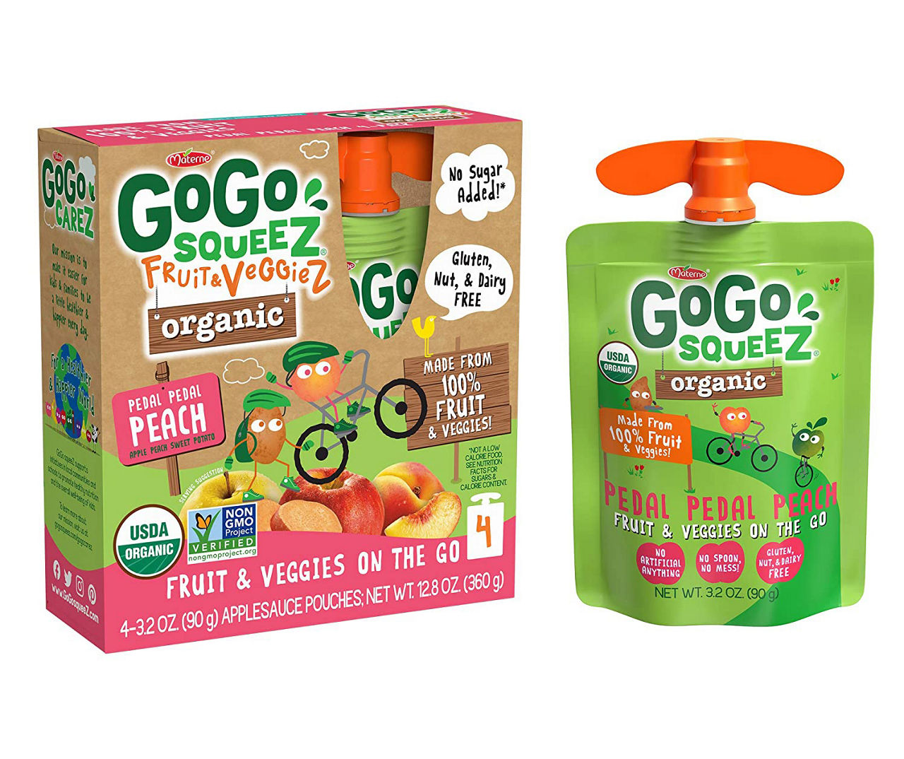 GoGo squeeZ Fruit & Veggiez Pedal Pedal Peach On The Go Pouches, 4-Pack ...
