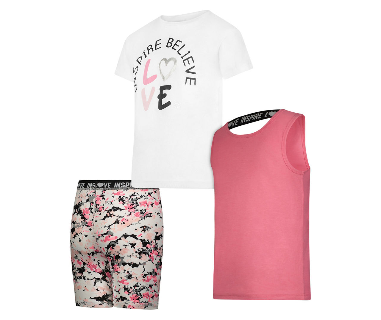 RBX RBX Kids' "Inspire Believe Love" White & Pink 3-Piece Outfit Set ...