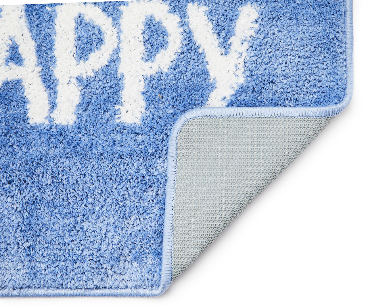 Real Living "Be Happy" Blue & White Bath Rug | Big Lots