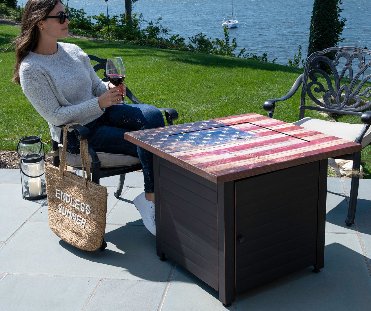 Endless Summer 30" Liberty American Flag Square Gas Fire Pit Table ...
