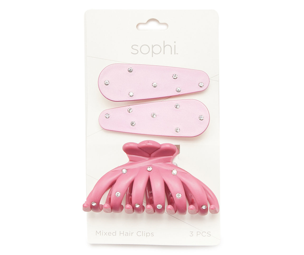Pink Rhinestone-Accent Mixed 3-Piece Hair Clip Set | Big Lots