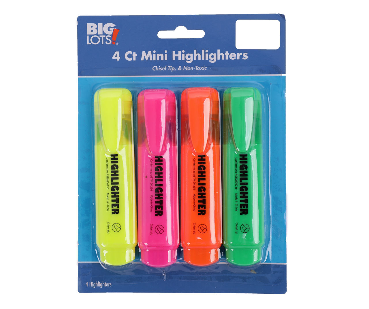 Big Lots Mini Chisel Tip Highlighters, 4-Pack | Big Lots