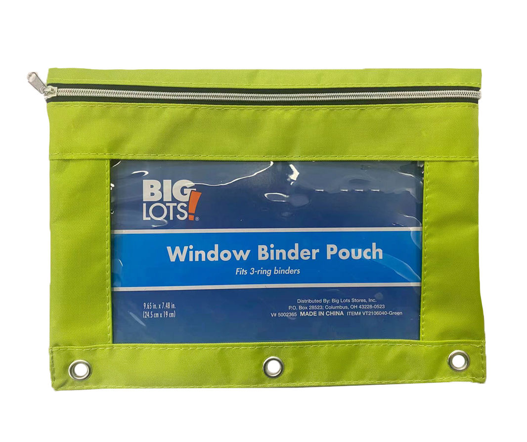 Big Lots Green Window Binder Pouch | Big Lots