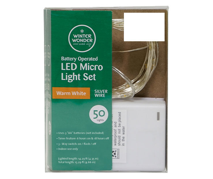 Winter Wonder Lane Warm White LED Micro Light Set with Silver Wire, 50 ...