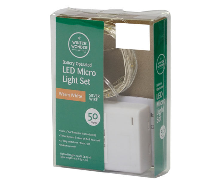 Winter Wonder Lane Warm White LED Micro Light Set with Silver Wire, 50 ...