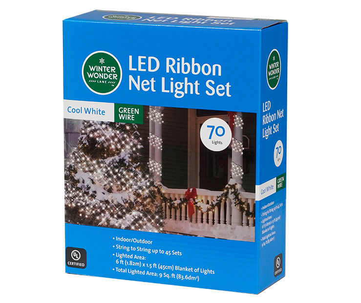 Winter Wonder Lane 6' x 1.5' Cool White LED Ribbon Net Light Set, 70 ...