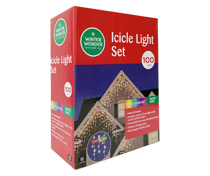 Winter Wonder Lane Multi-Color C9 & Mini Icicle Light Set with Green ...