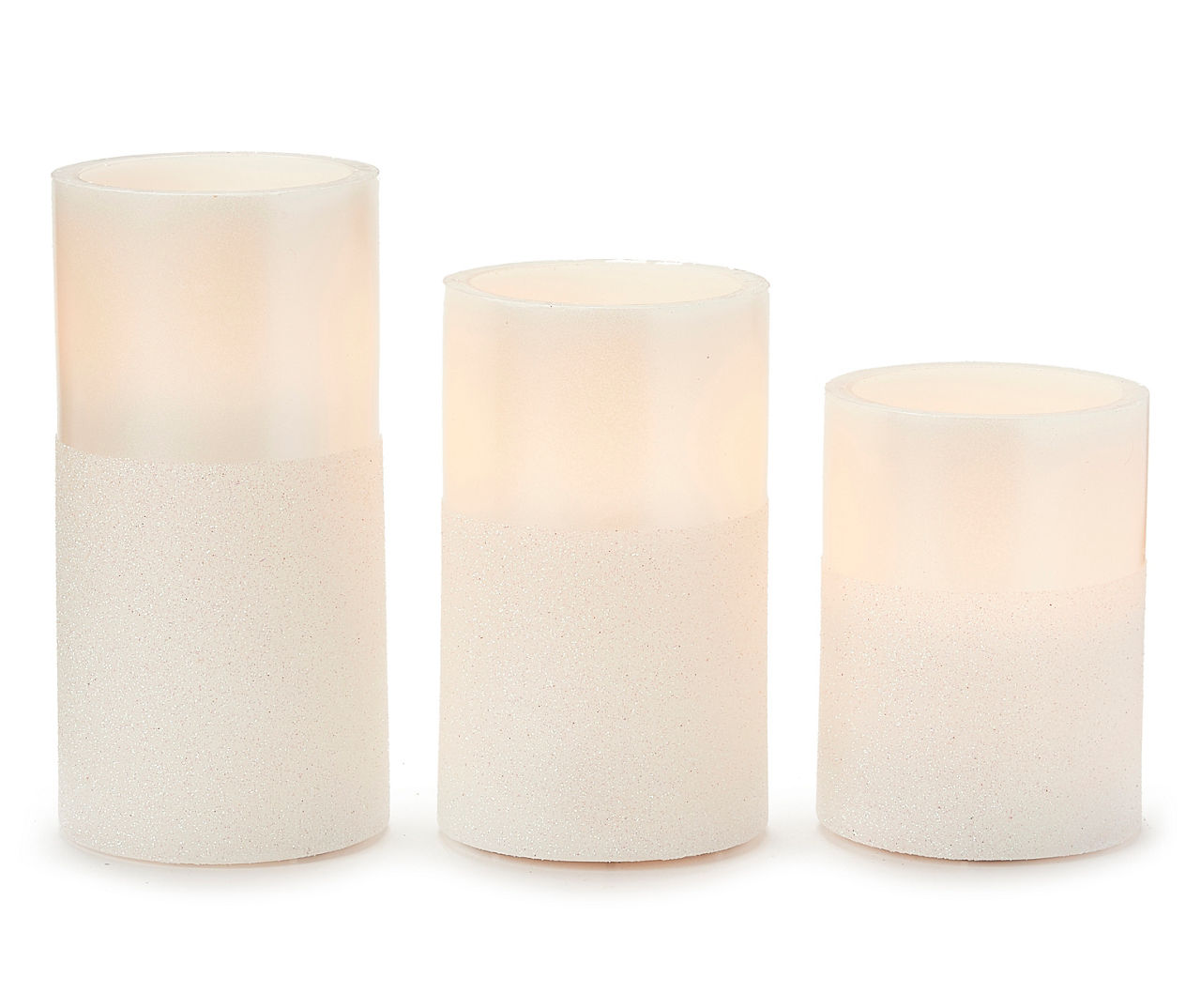 White Glitter-Accent 3-Piece LED Pillar Candle Set | Big Lots