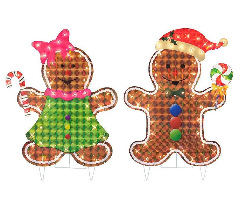 Winter Wonder Lane Gingerbread People 2-Piece LED Decor Set | Big Lots