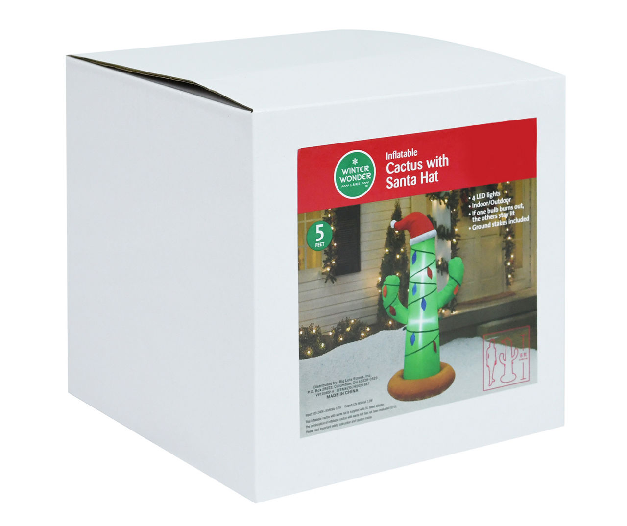 Winter Wonder Lane 5' Inflatable LED Cactus with Santa Hat | Big Lots