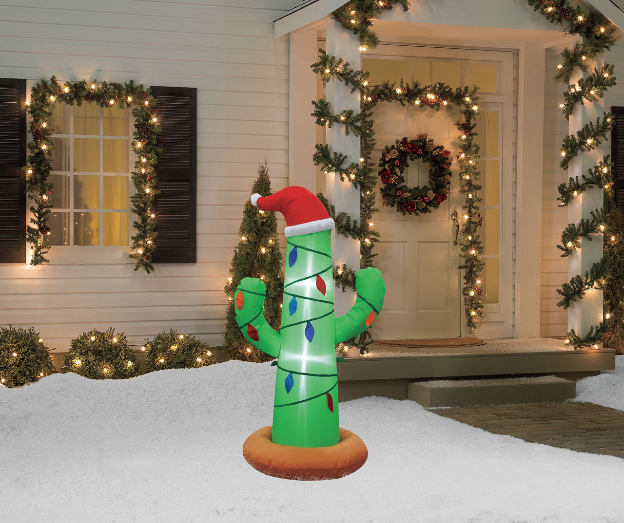 Winter Wonder Lane 5' Inflatable LED Cactus with Santa Hat | Big Lots
