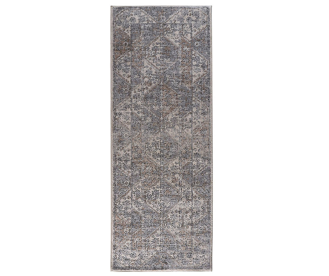 Hanford Beige & Cream Floral Tiled Border Runner Rug, (2.5' x 7') | Big ...