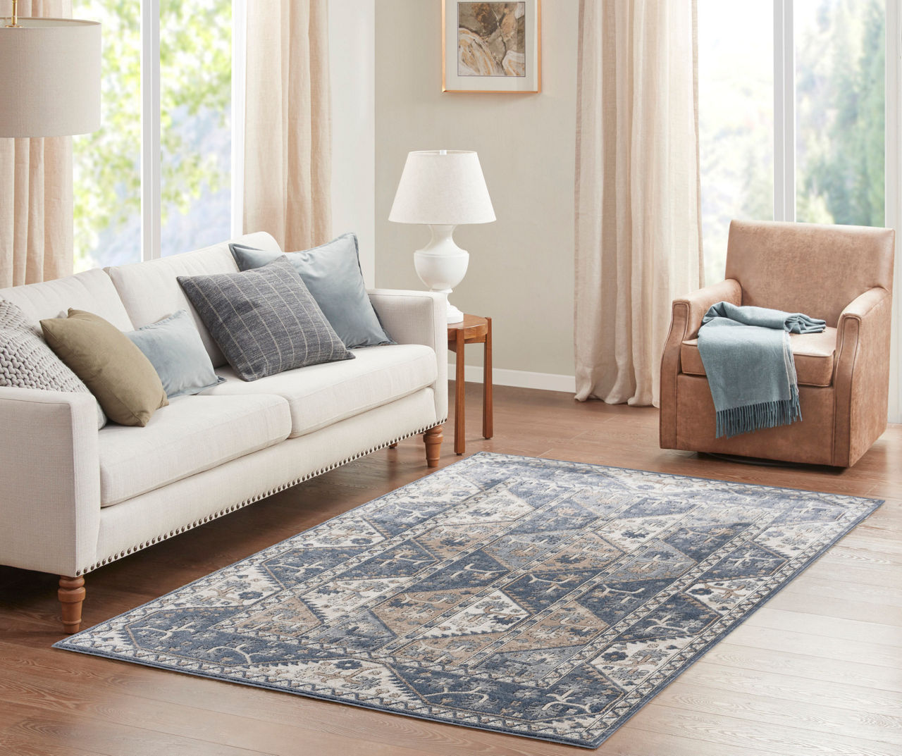 Hanford Floral Tiled Border Area Rug | Big Lots