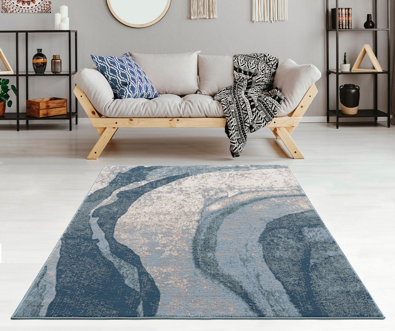Aimee Blue Abstract Wave Area Rug, (5' x 7') | Big Lots