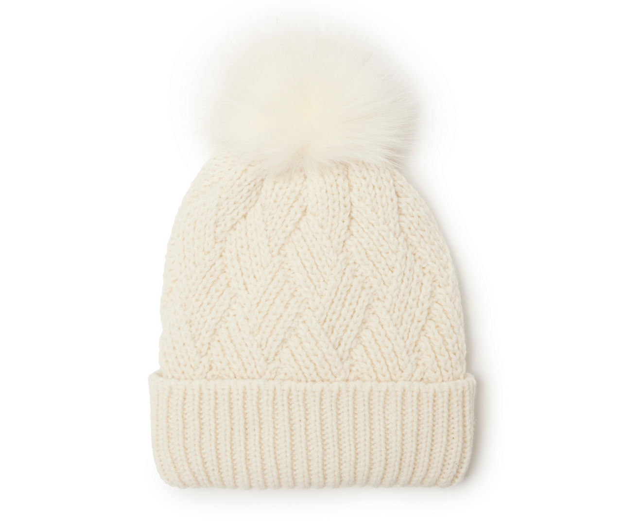 Ivory Basketweave-Knit Pom-Pom Beanie | Big Lots
