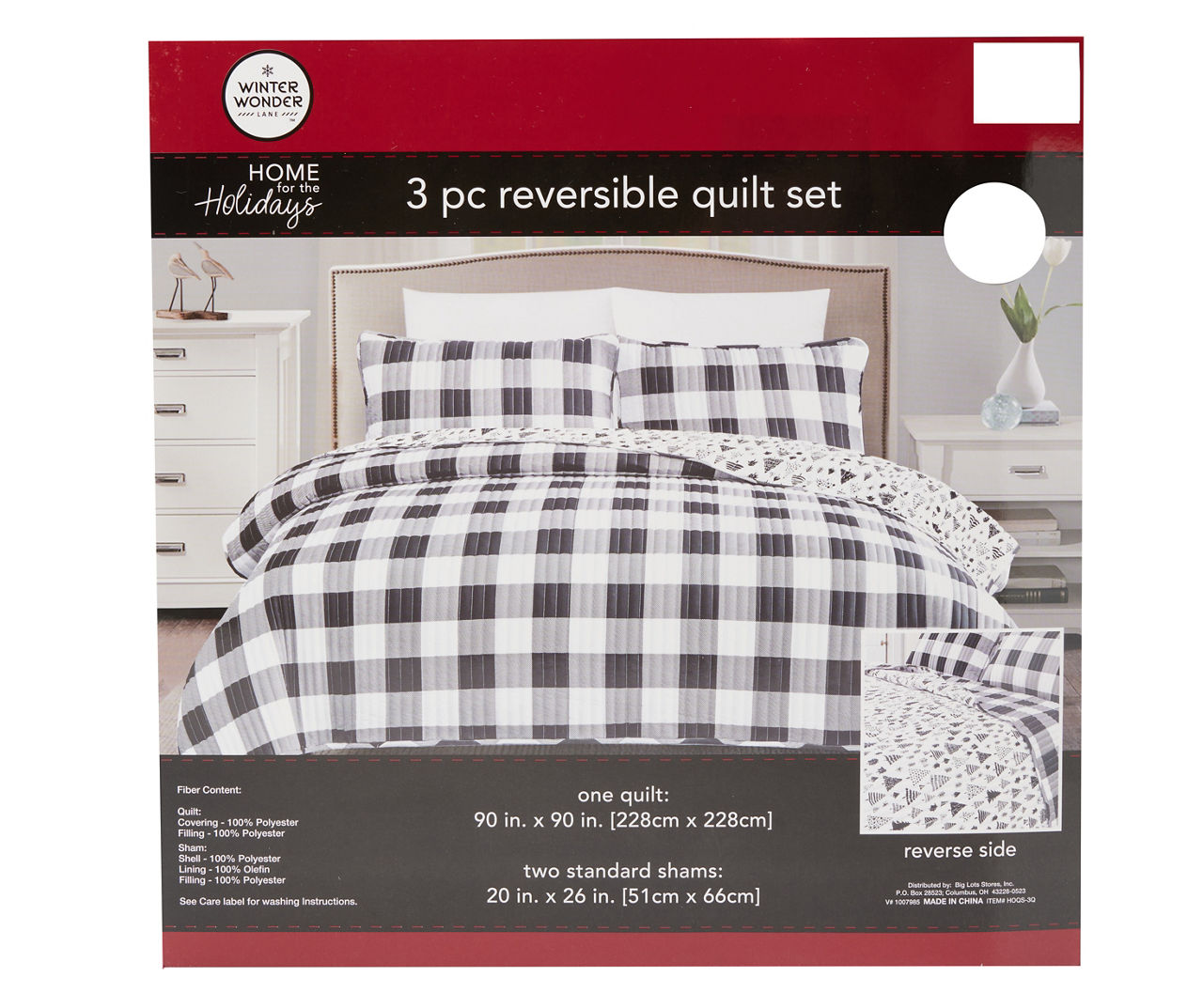 Winter Wonder Lane Black & White Buffalo Check Full/Queen 3-Piece ...