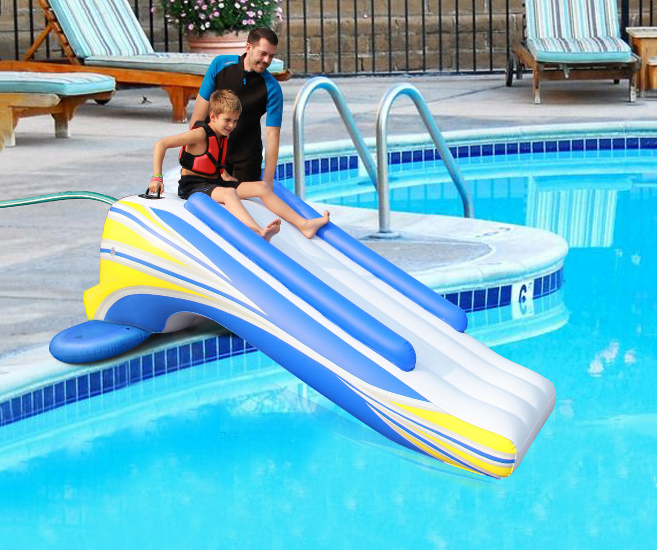 Northlight Blue & Yellow Inflatable Pool Slide | Big Lots