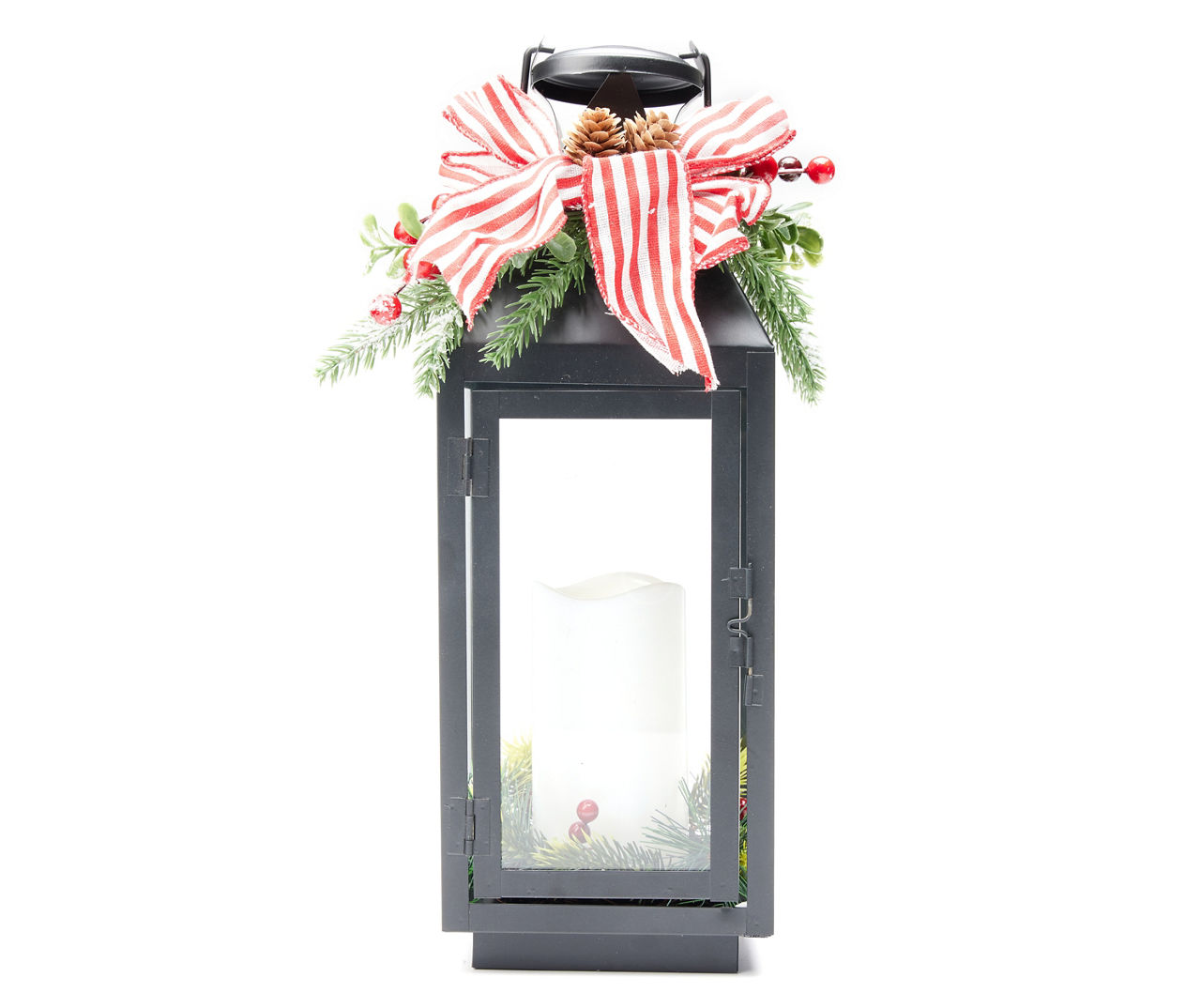 Black LED Candle Lantern with Red Stripe Bow | Big Lots